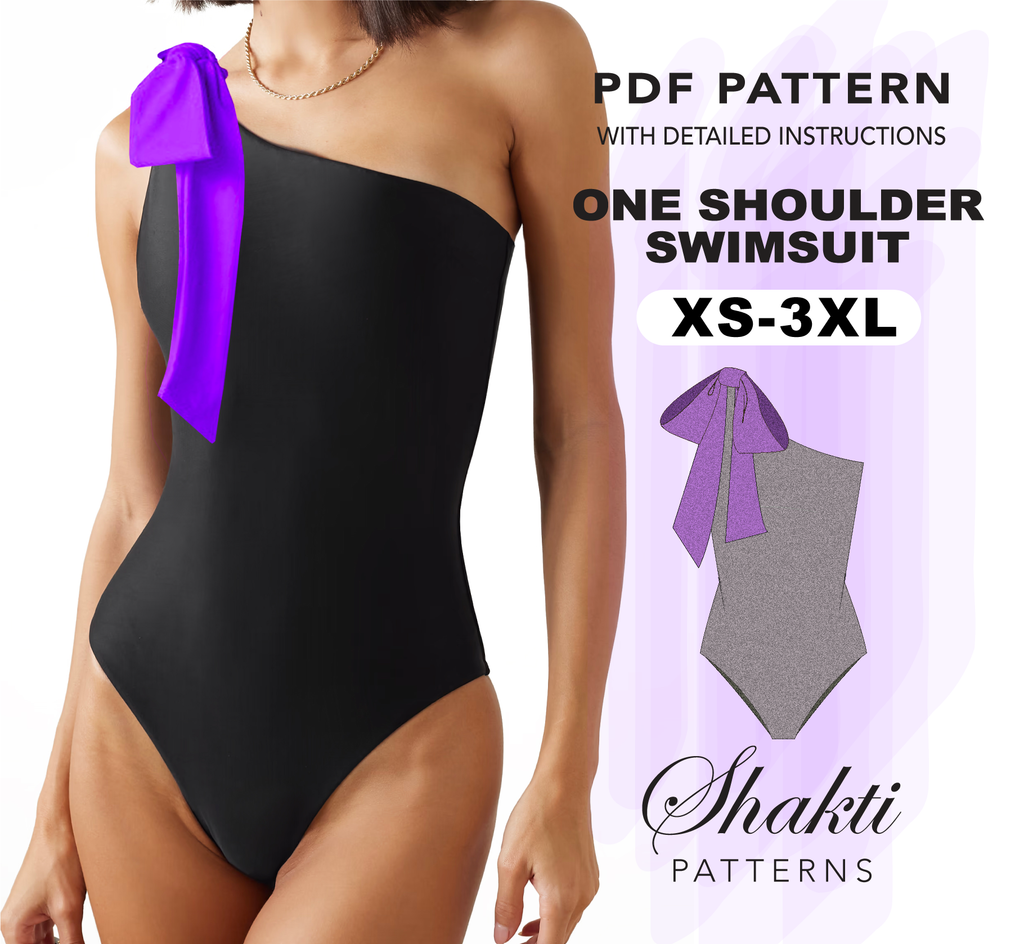 Asymmetric Swimsuit Sewing Pattern, XS-3XL, Instant Download – Shakti Patterns