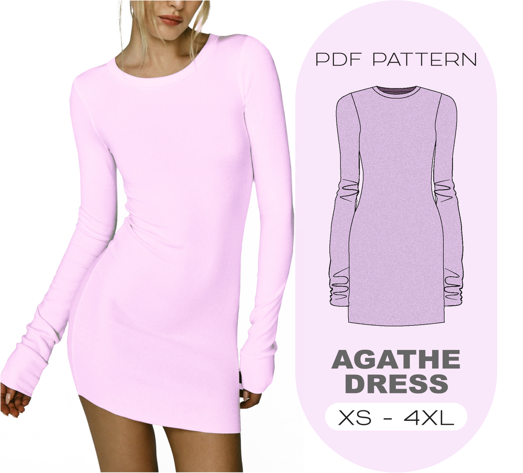 AGATHE Bodycon Dress Sewing Pattern BEGINNER, 8 Sizes XS-4XL, Instant – Shakti Patterns
