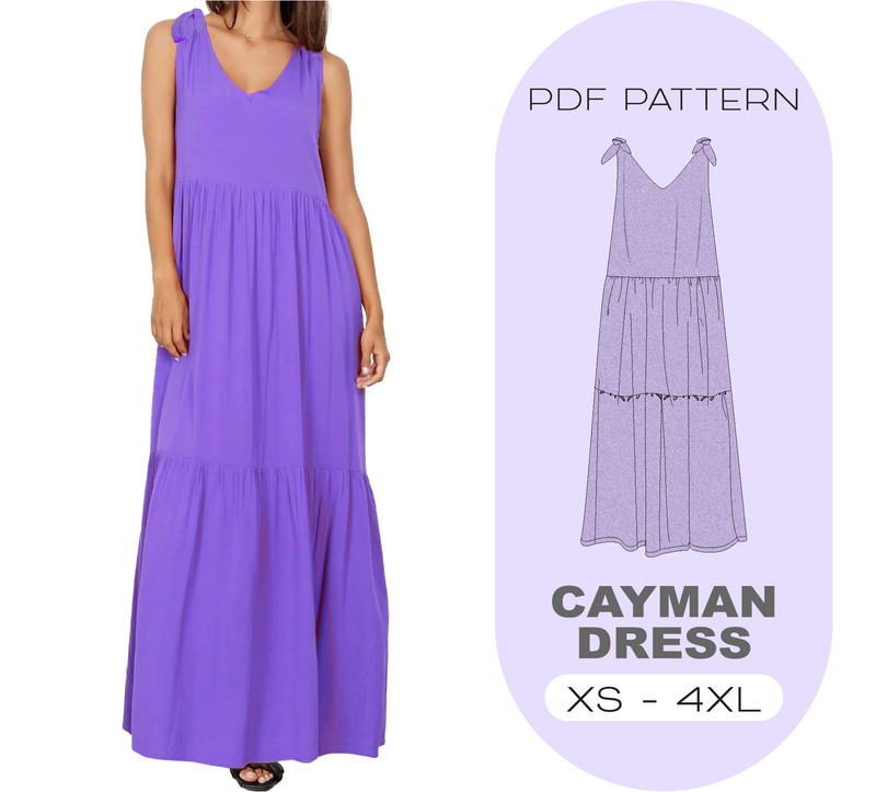 CAYMAN Tiered Long Dress Sewing Pattern In 8 Sizes XS-4XL, Instant Dow ...