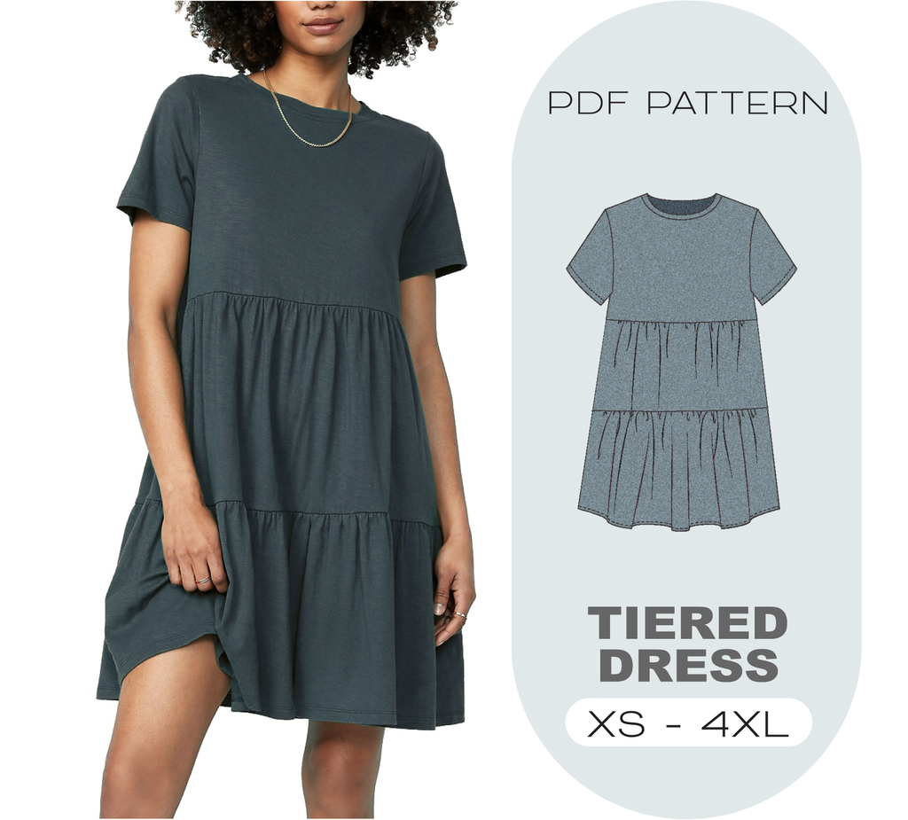 TIERED Dress Sewing Pattern, 8 Sizes XS - 4XL, Instant Download ...