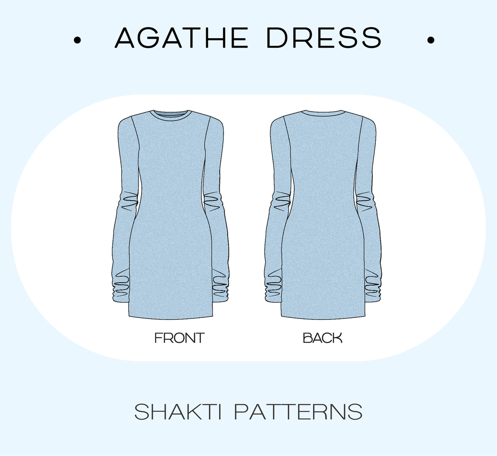 AGATHE Bodycon Dress Sewing Pattern BEGINNER, 8 Sizes XS-4XL, Instant – Shakti Patterns